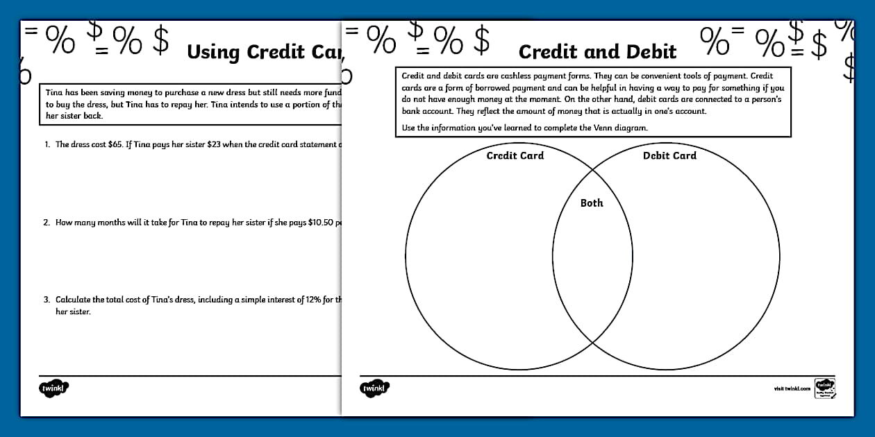 Seventh Grade Credit and Debit Worksheet