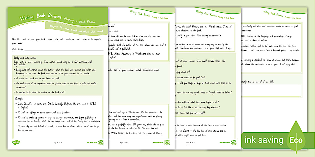 Level 3 Writing - Book Review: Planning Sheet with Exemplar