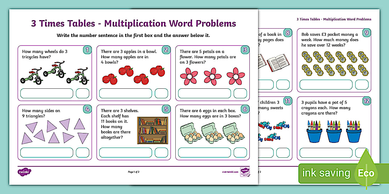 3 Times Tables - Multiplication Word Problems (teacher made)