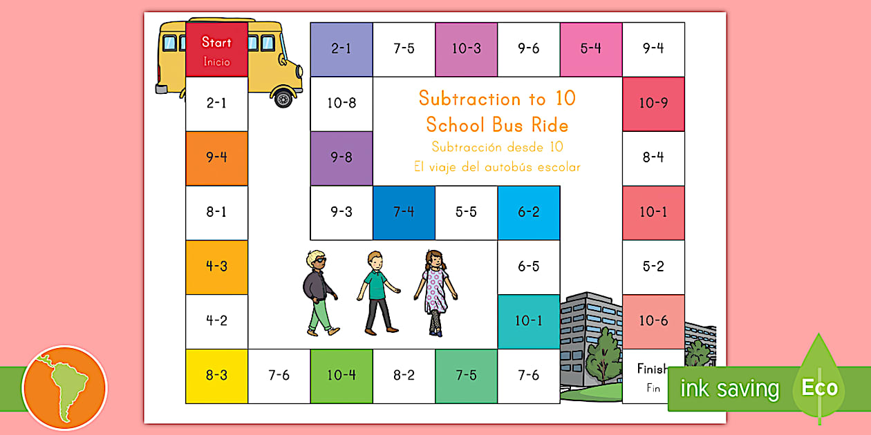 Subtraction Bus Board Game English/Spanish - Subtraction Bus Board Game