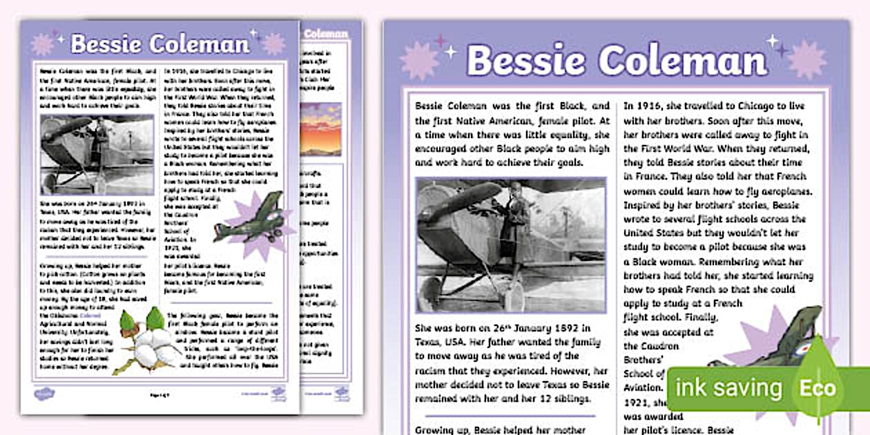 Bessie Coleman Fact File (teacher made) - Twinkl