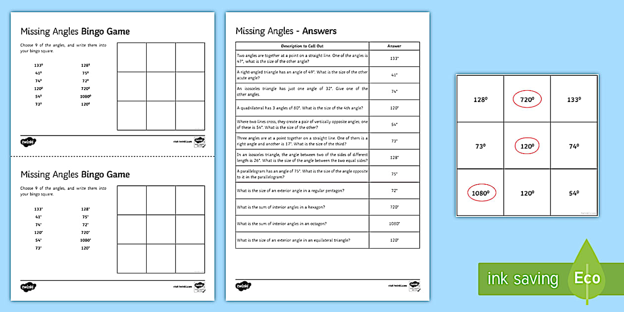 Missing Angles Bingo Game - Maths Resource (teacher made)