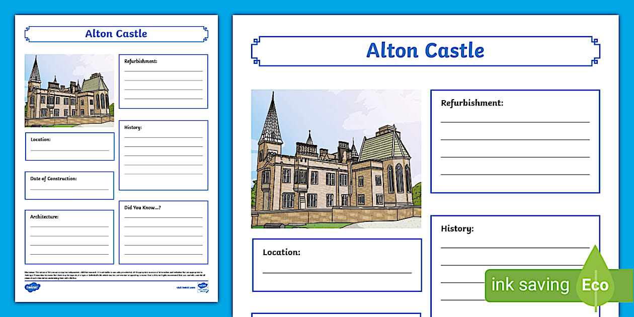 Alton Castle Fact File Template (teacher made) - Twinkl