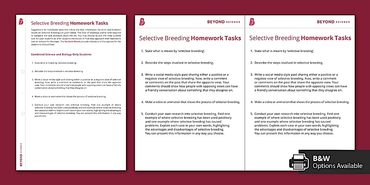 Selective Breeding Homework and Revision Tasks | Beyond