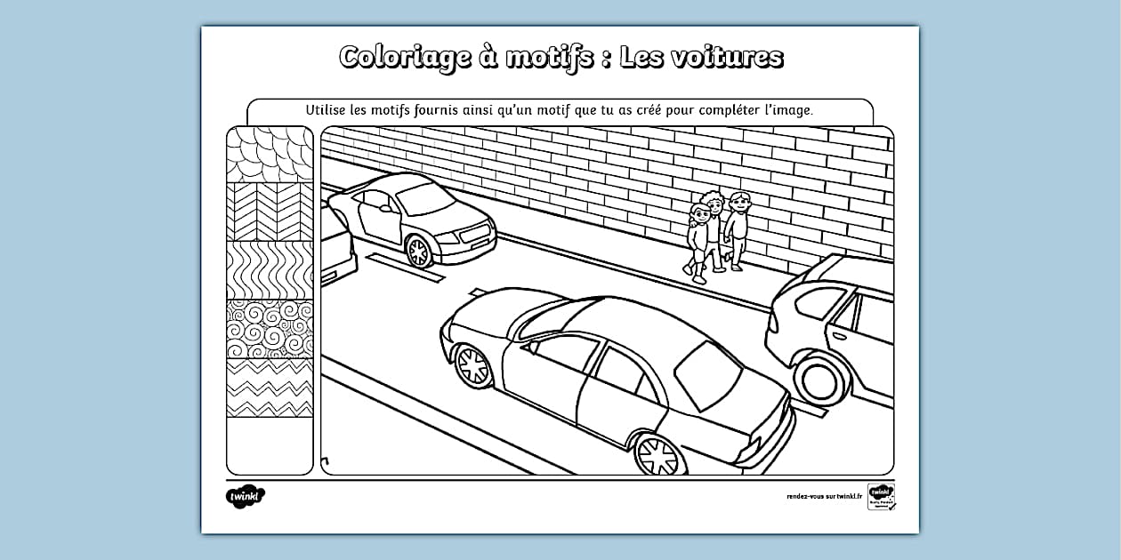Coloriages à motifs : Les voitures (teacher made) - Twinkl