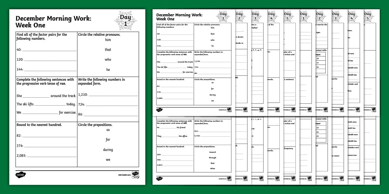Fourth Grade December Morning Work Bundle (teacher made)