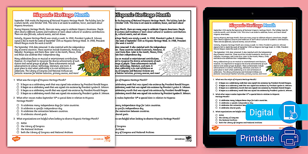 Hispanic Heritage Reading Passage for 5th Grade | Twinkl USA