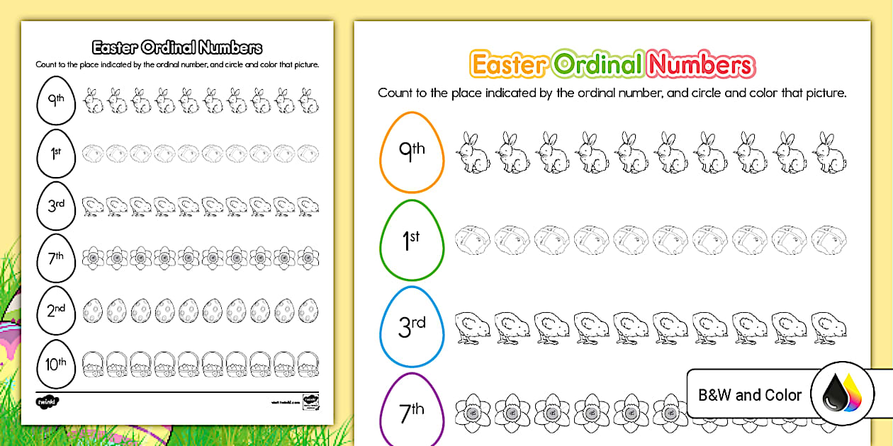 Easter Ordinal Numbers Coloring Worksheet for K-2nd Grade