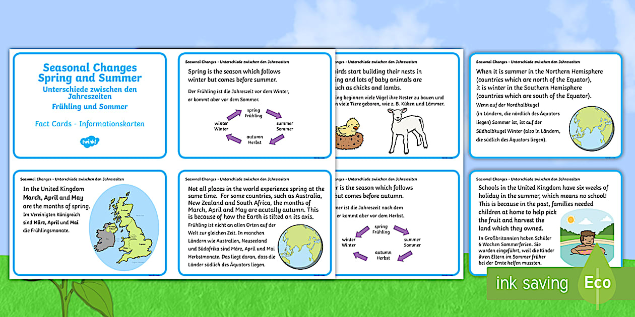 Seasonal Changes Spring and Summer Fact Cards English/German
