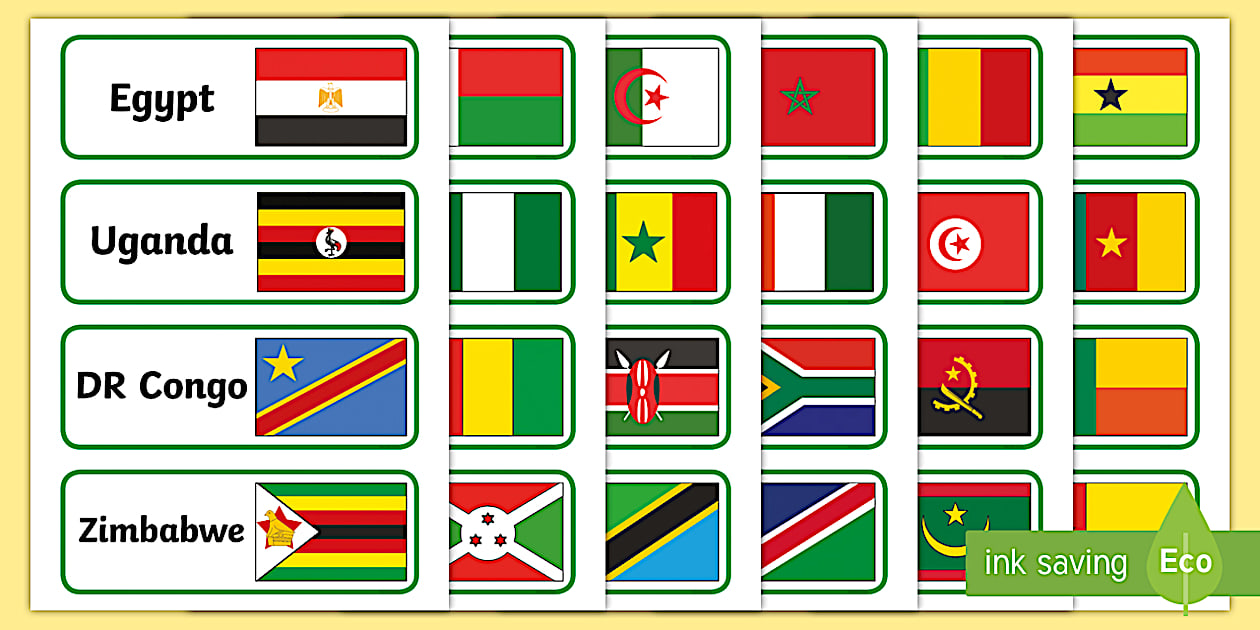Cursive Africa Cup of Nations Country and Flag Cards