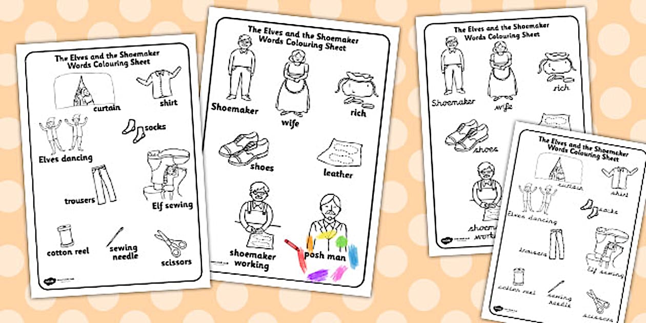 Editable The Elves and the Shoemaker Words Colouring Sheet