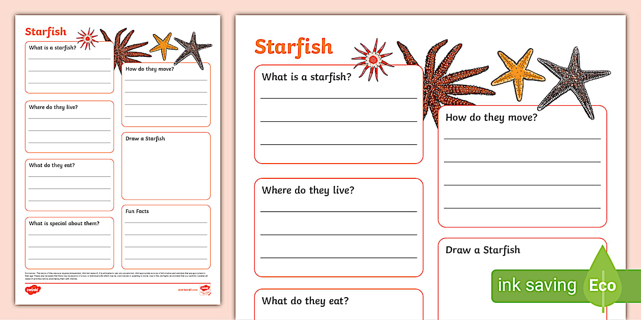 Starfish Fact File Template, Starfish,Sea Stars - Twinkl