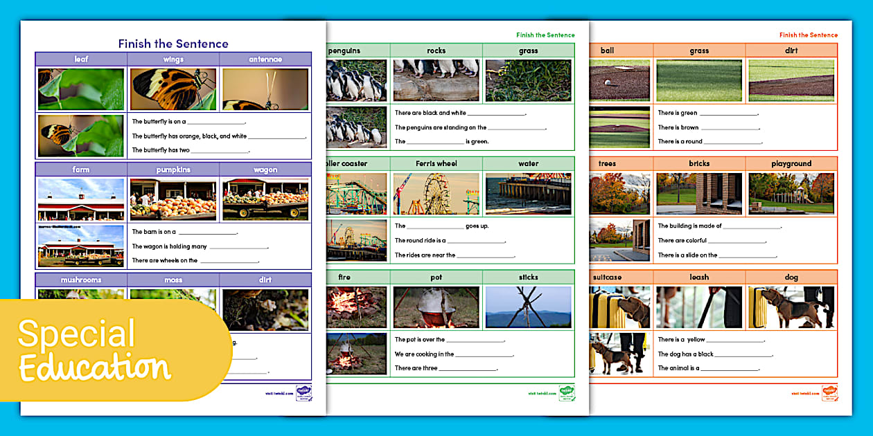 Finish the Sentence Photo Writing Prompts for SPED - Twinkl