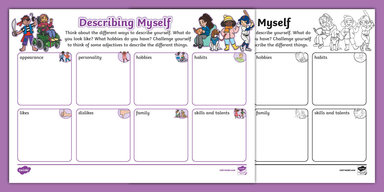 Describing Myself Adjective Worksheet (teacher made)