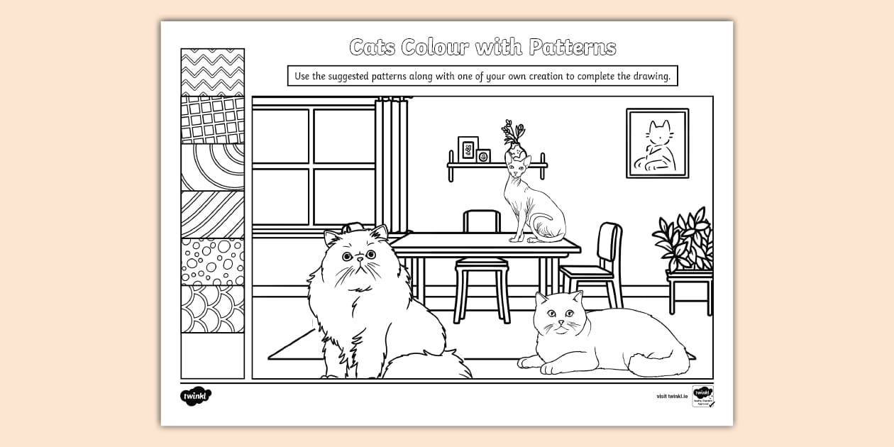 Cat Colour with Patterns Activity (teacher made) - Twinkl