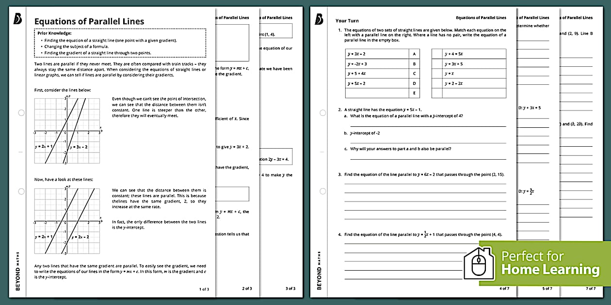 👉 Equations of Parallel Lines Worksheet | GCSE Maths | Beyond