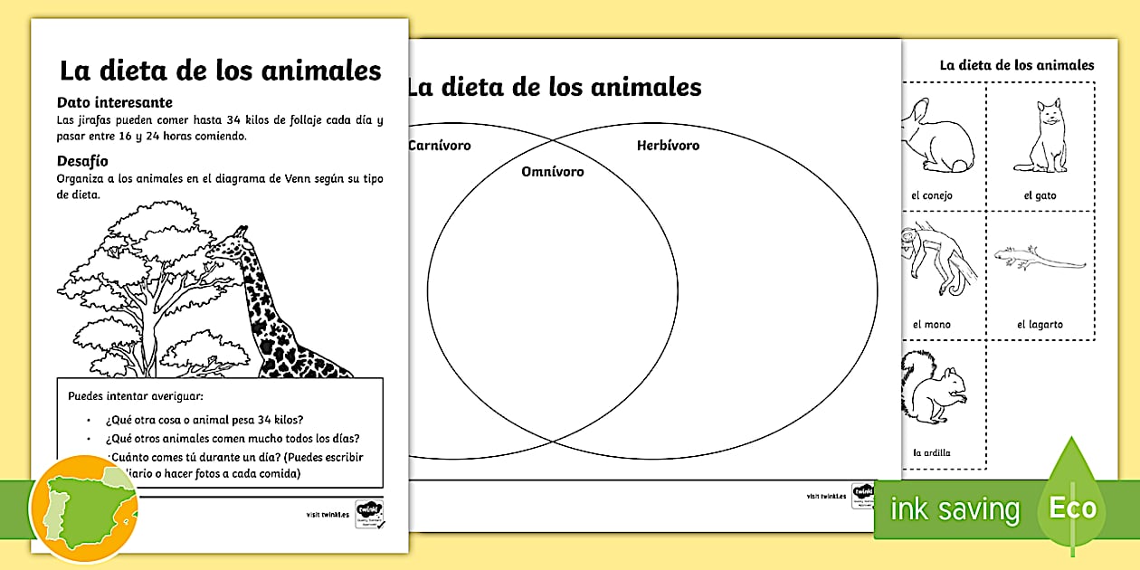 Ficha de actividad: La dieta de los animales - Twinkl
