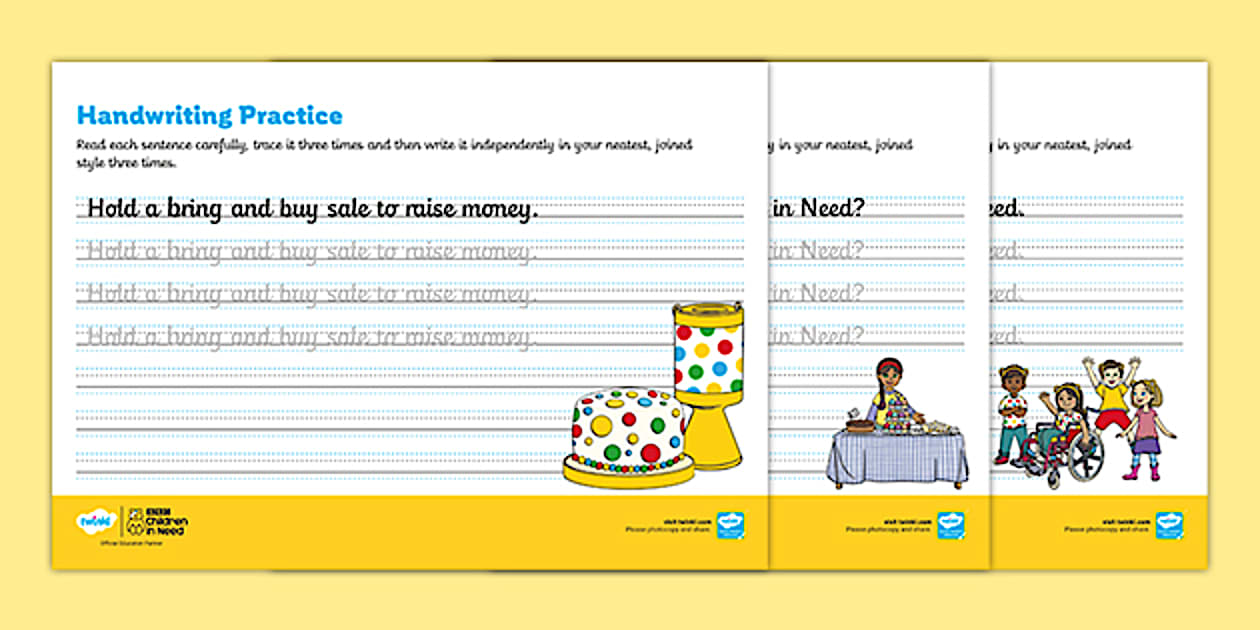 FREE! - KS1 BBC Children in Need Cursive Handwriting Practice Activity