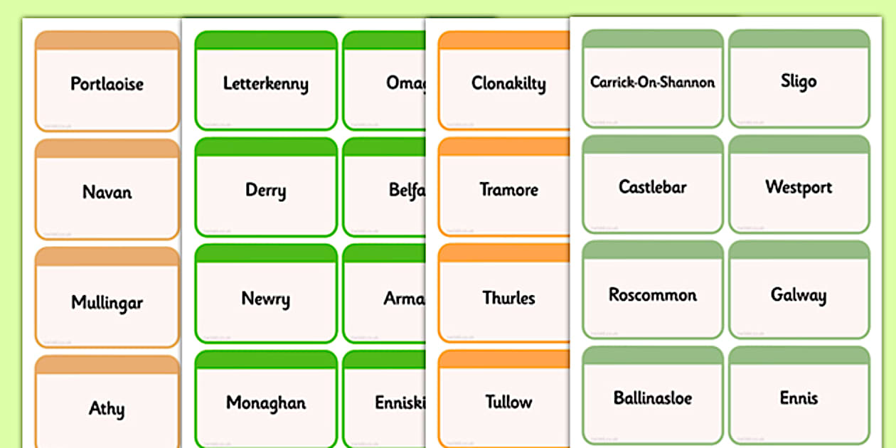 Editable Towns and Cities of Ireland Flashcards - Twinkl