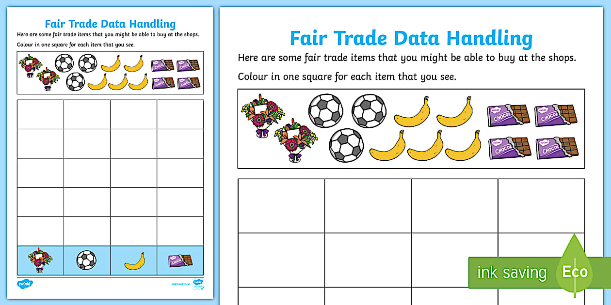Black and White Fair Trade Data Handling Worksheet - Twinkl