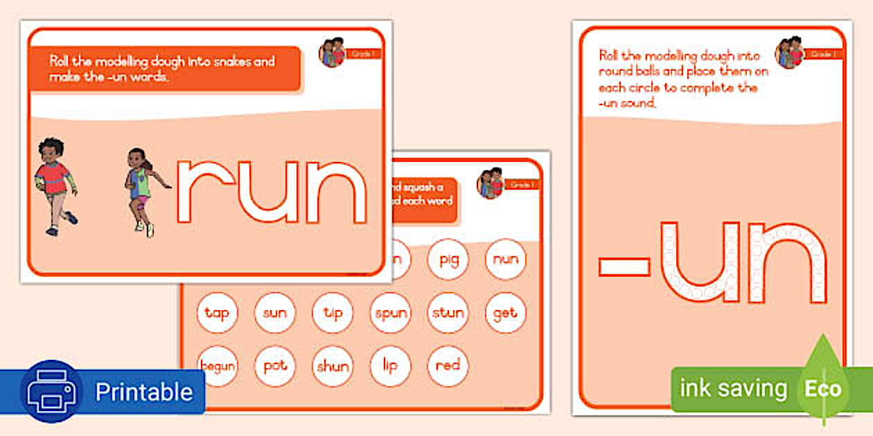 Grade 1 Phonics: -un Modelling Dough Playmats - Twinkl