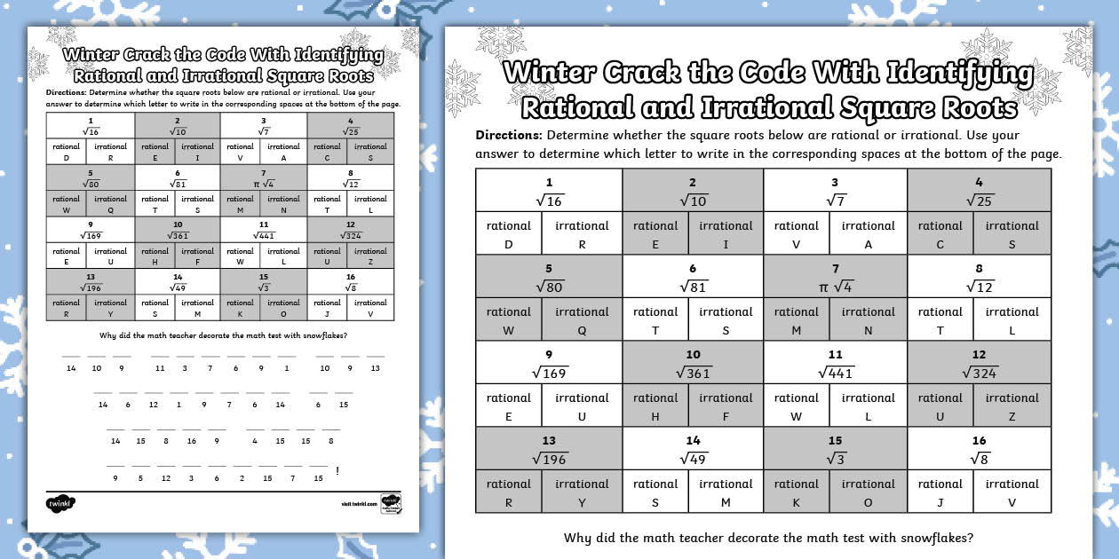 Winter Joke Crack the Code With Identifying Rational and Irrational Square