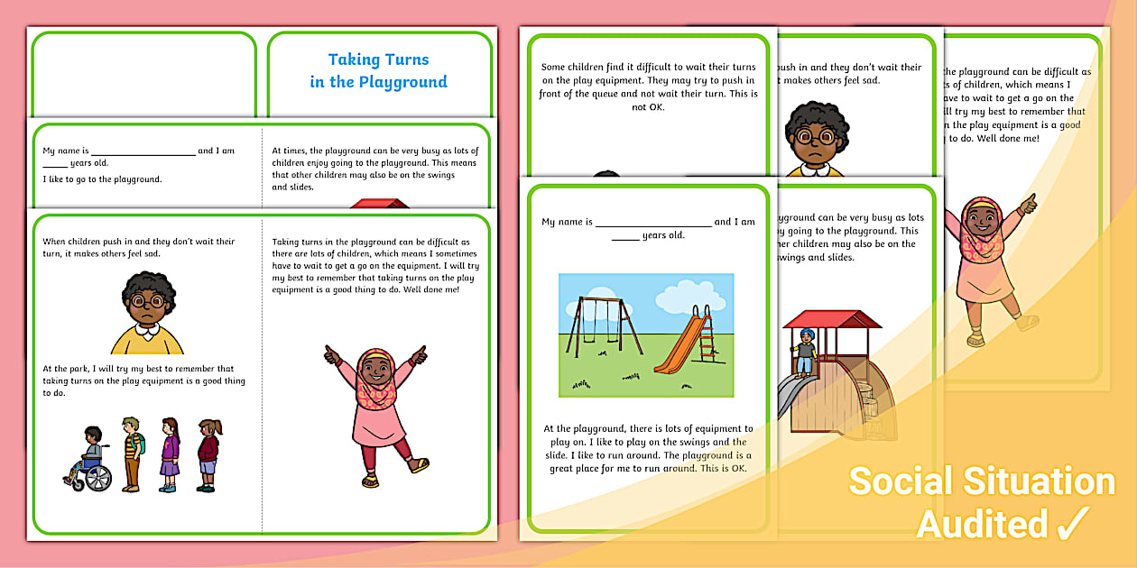 Taking Turns in the Playground Social Situation - Twinkl