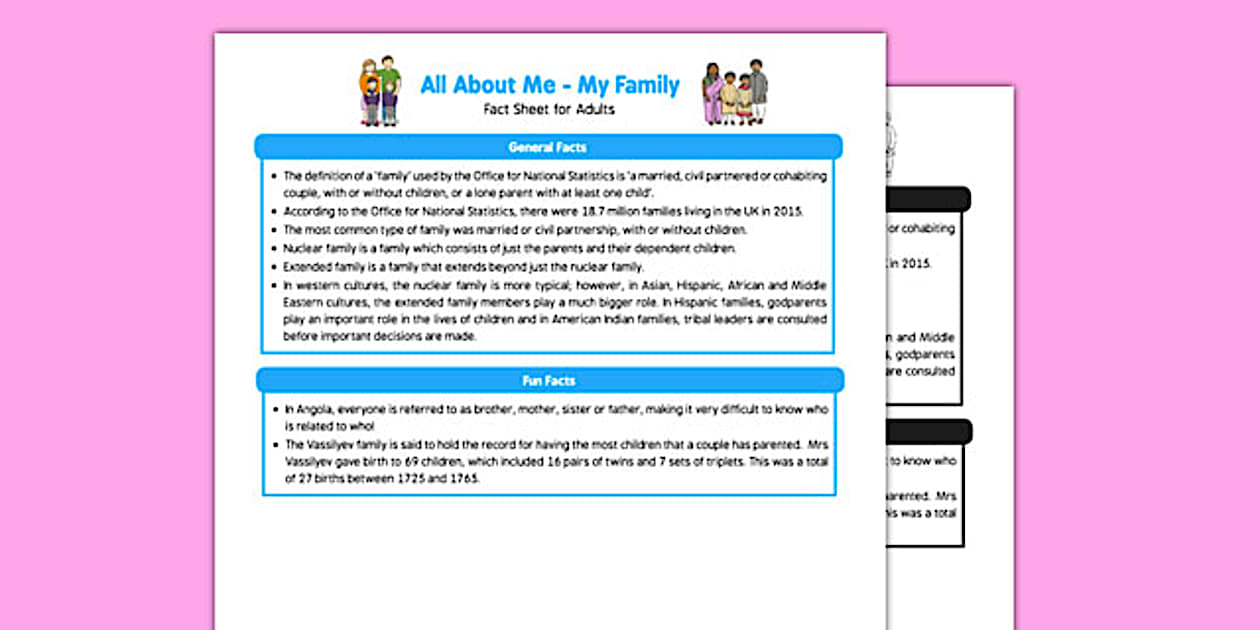 Ourselves All About Me My Family Fact Sheet for Adults