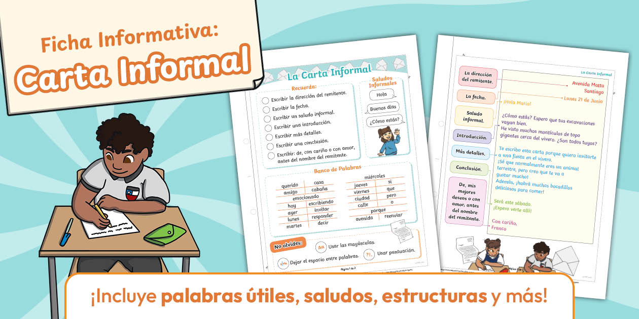 Ficha | Informativa | Carta | Informal | Lenguaje | 1º Ciclo