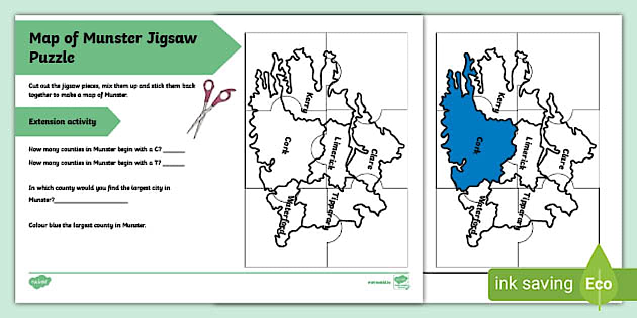 Black and White Map of Munster Jigsaw Puzzle - Twinkl