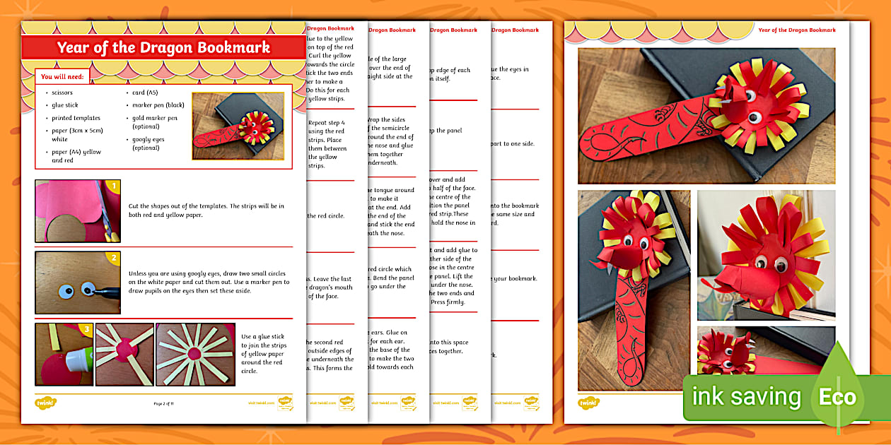 KS2 Year of the Dragon Bookmark Paper Craft (teacher made)