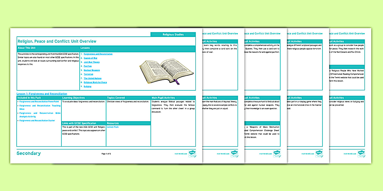Religion, Peace and Conflict Scheme of Work - Religion; peace; conflict