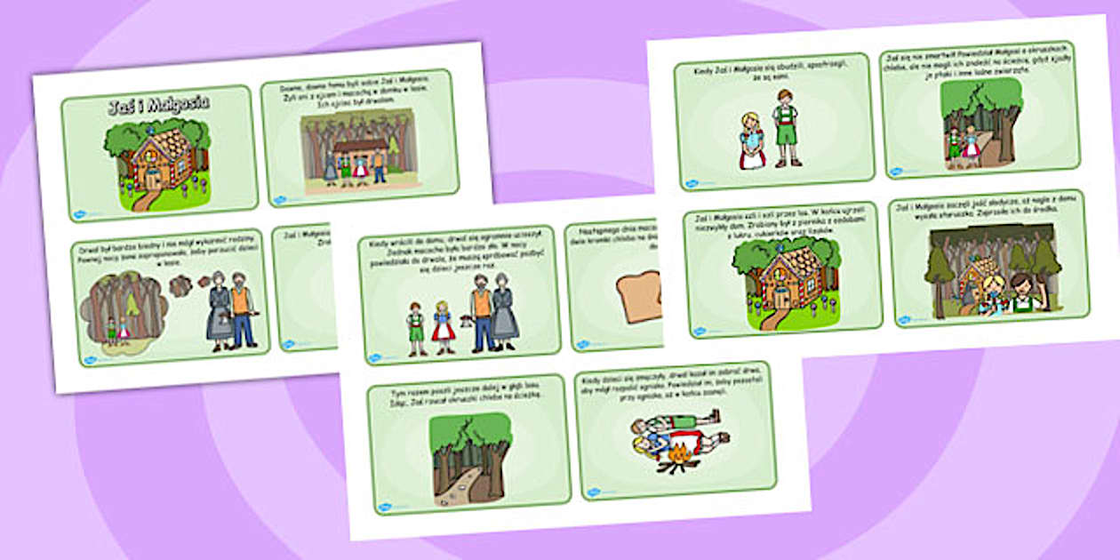 Black and White Hansel and Gretel Story Sequencing (4 per A4) Polish