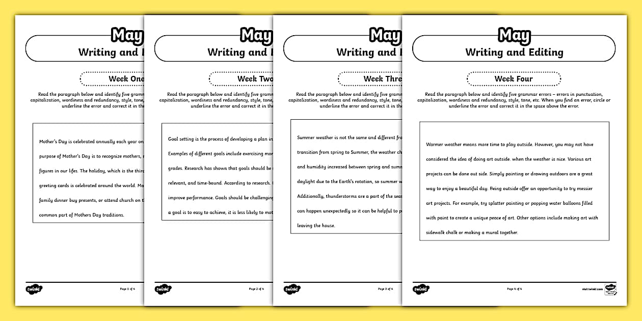 Sixth Grade May Paragraph of the Week Editing Practice