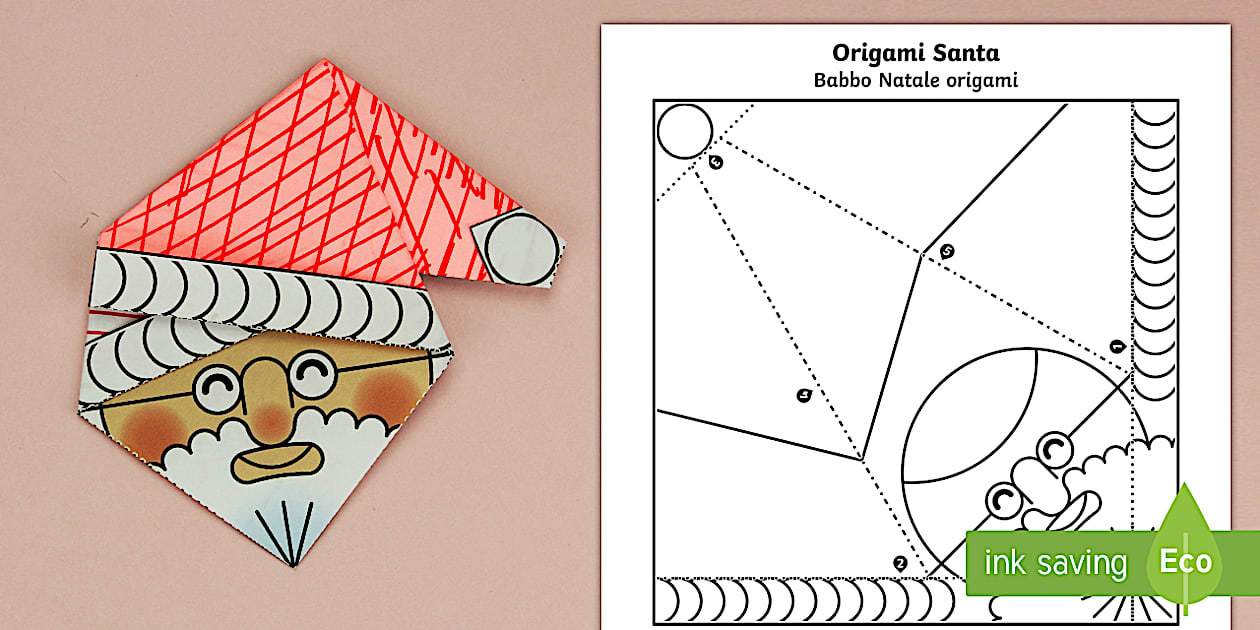 Simple Origami Christmas Santa Paper Craft English/Italian