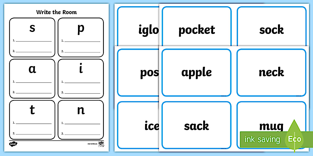 SATPIN Words Worksheet Write the Room | KS1 Phonics - Twinkl