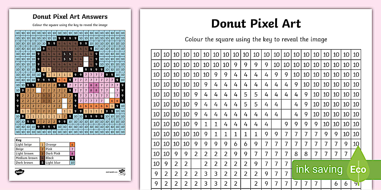 Donut Pixel Art Template (teacher made) - Twinkl