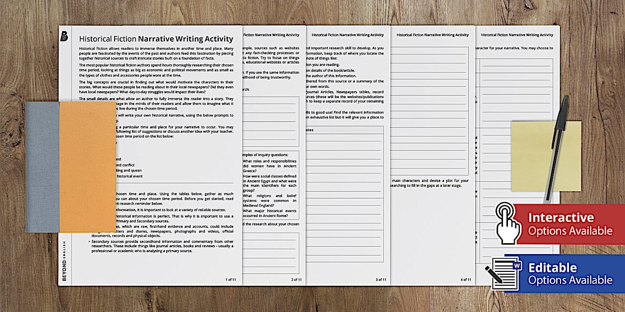 Historical Fiction Narrative Writing Activity (teacher made)