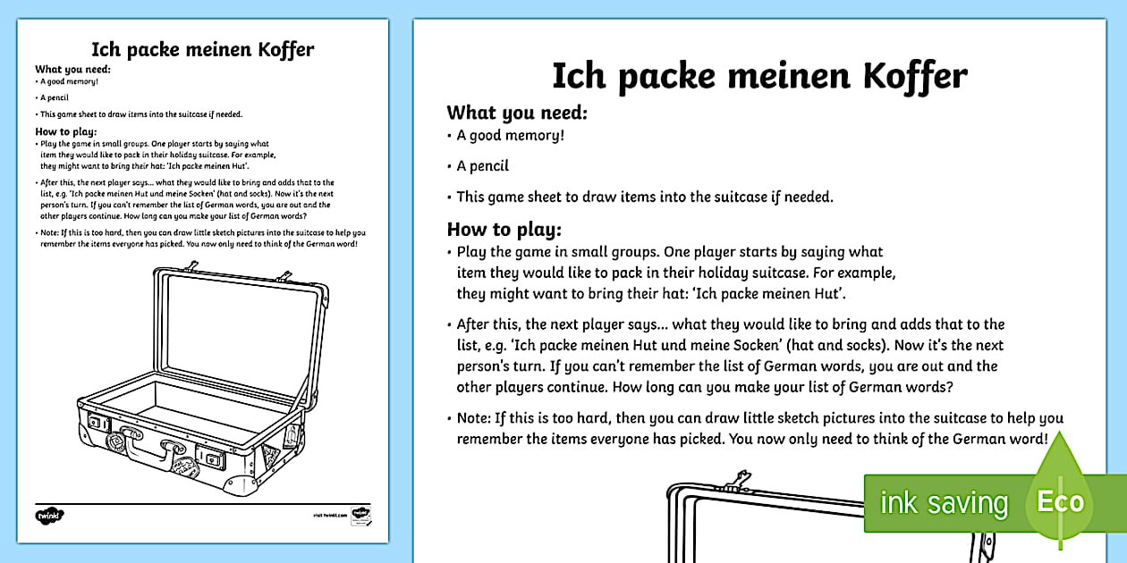 I'm Packing My Suitcase Game German (teacher made) - Twinkl