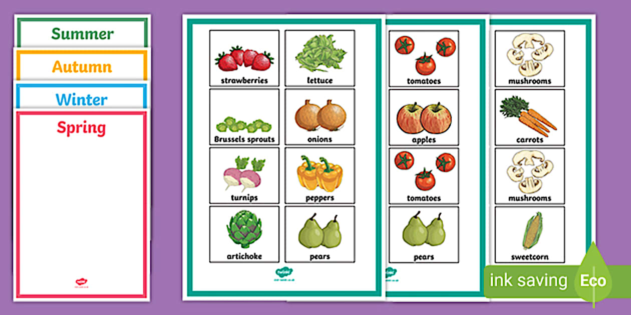 British Seasonal Fruits and Vegetables Sorting Activity
