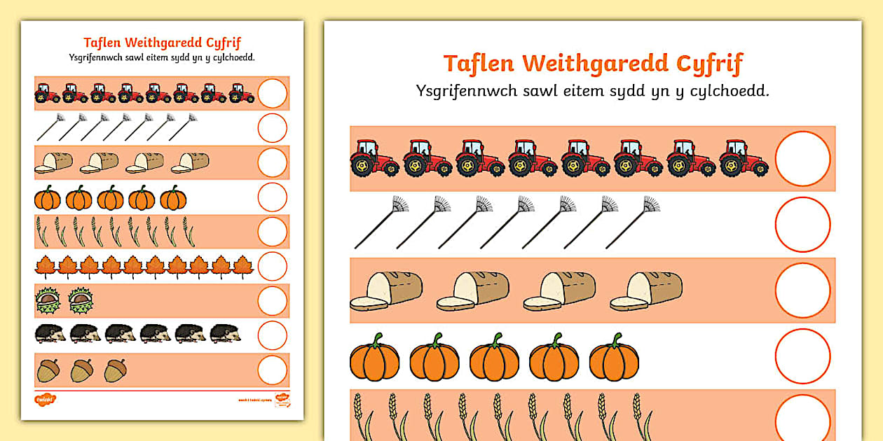 Taflen Weithgaredd Cyfrif Yr Hydref (teacher made) - Twinkl