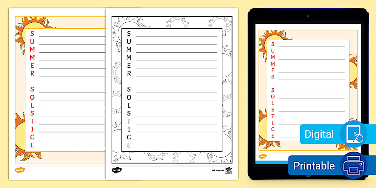 Summer Solstice Acrostic Poem Worksheet for 6th-8th Grade