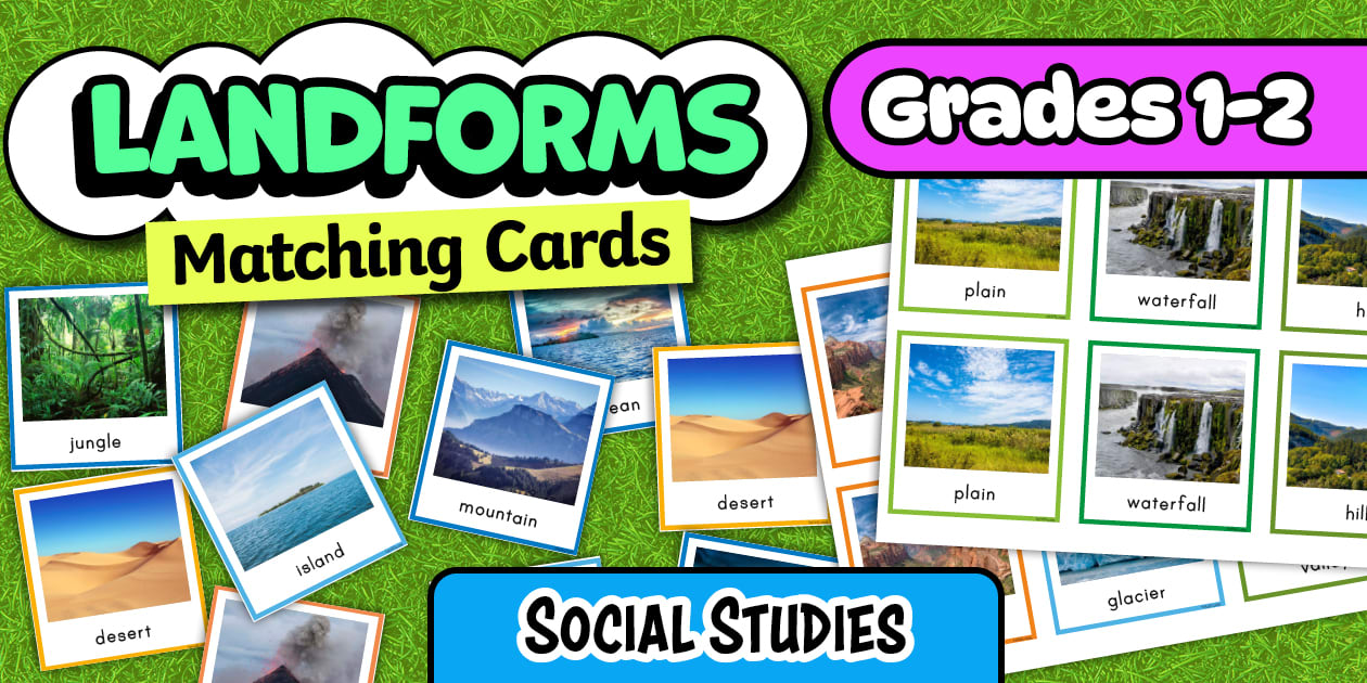 Landforms Matching Card Game for 1st-2nd Grade - Twinkl