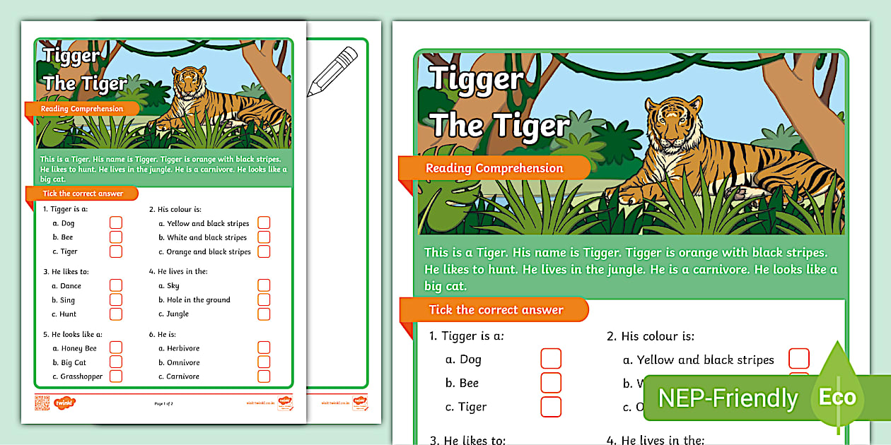 Tigger The Tiger Reading Comprehension - Twinkl