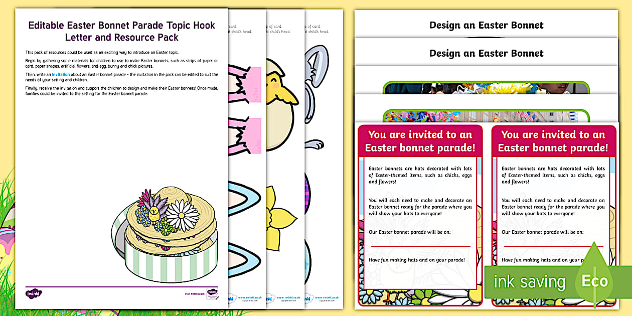Editable Easter Bonnet Parade Topic Hook Resource Pack