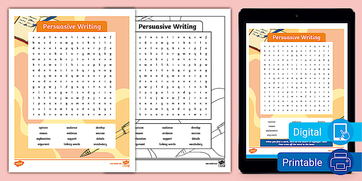 Third Grade Persuasive Writing Word Search (teacher made)