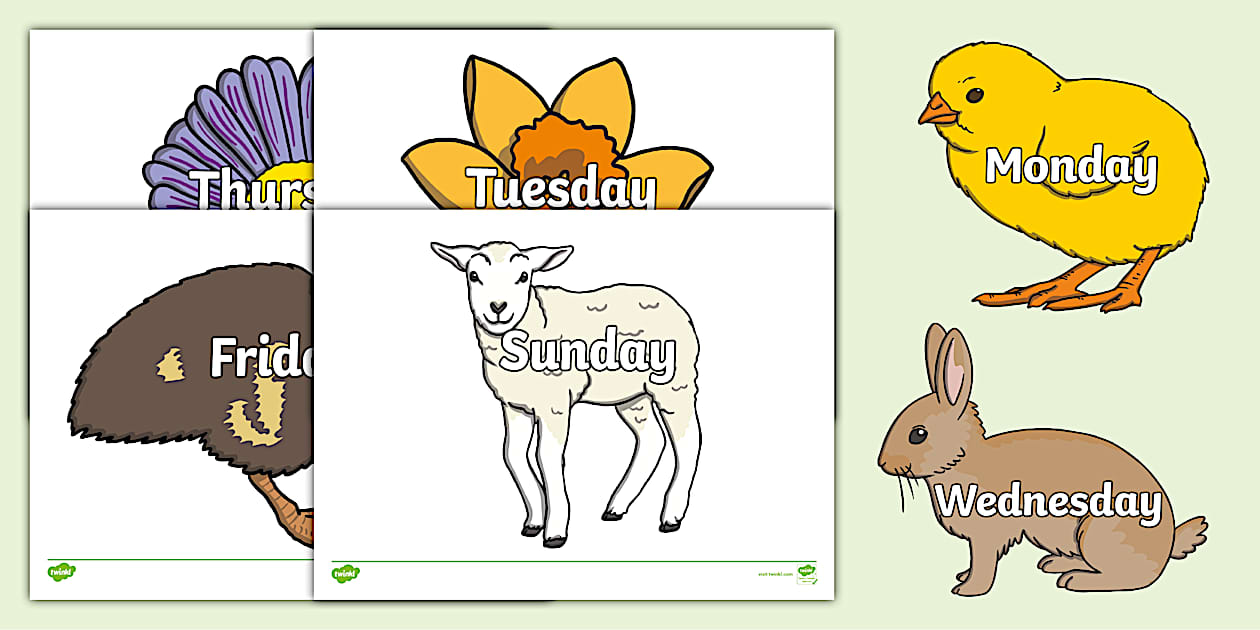 Days of the Week on Spring Images Cut-Outs (Teacher-Made)