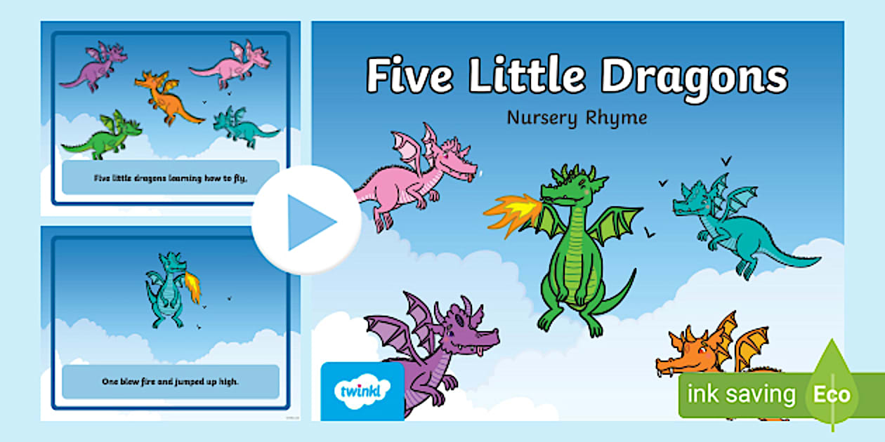 Five Little Dragons Nursery Rhyme PowerPoint (teacher made)