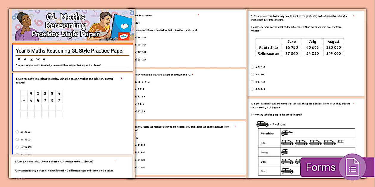 Year 5 Reasoning GL Style Practice Paper (Teacher-Made)