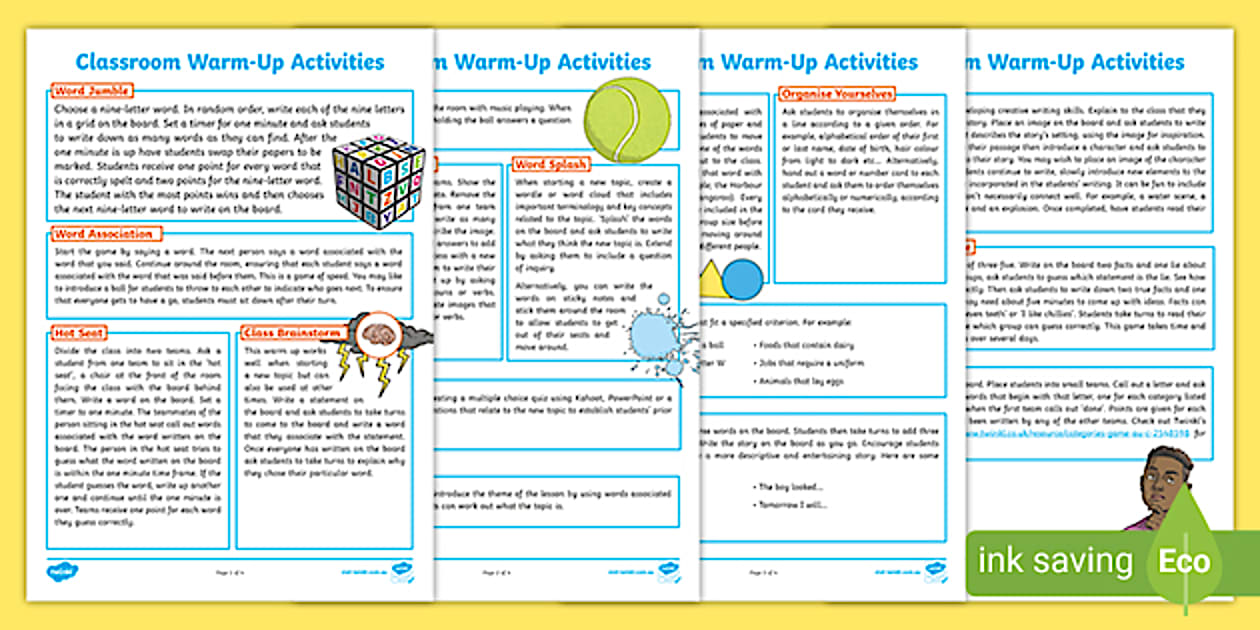 Editable Classroom Warm-Up Activities (teacher made)
